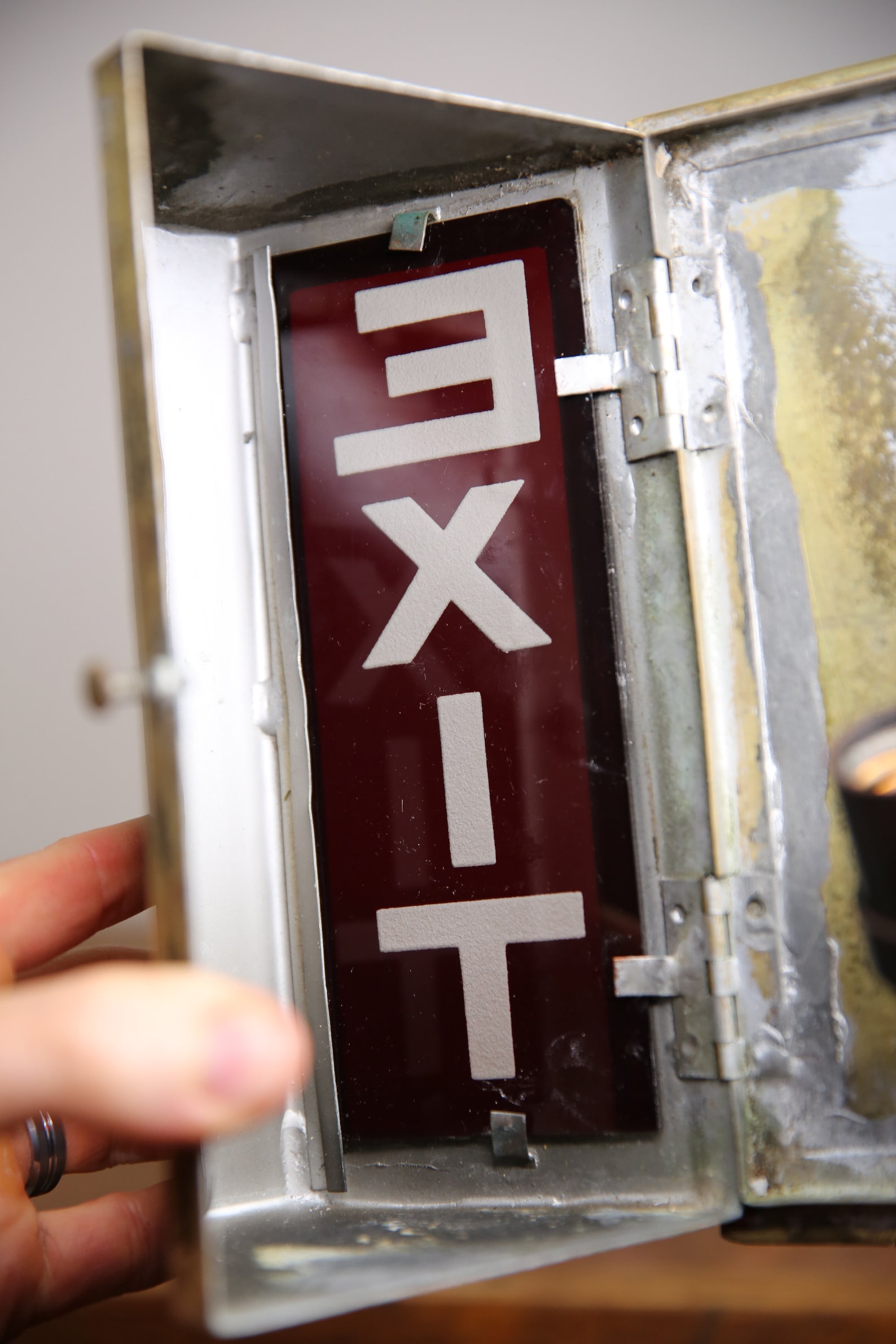 Vintage EXIT Sign Art Deco Light Lamp Brass With Red Frosted Glass ...