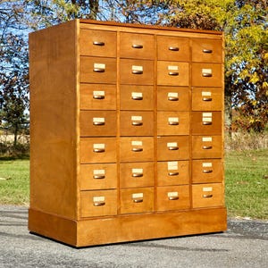 Vintage Library Card Catalog Wood Apothecary Drawer File Cabinet Office ...