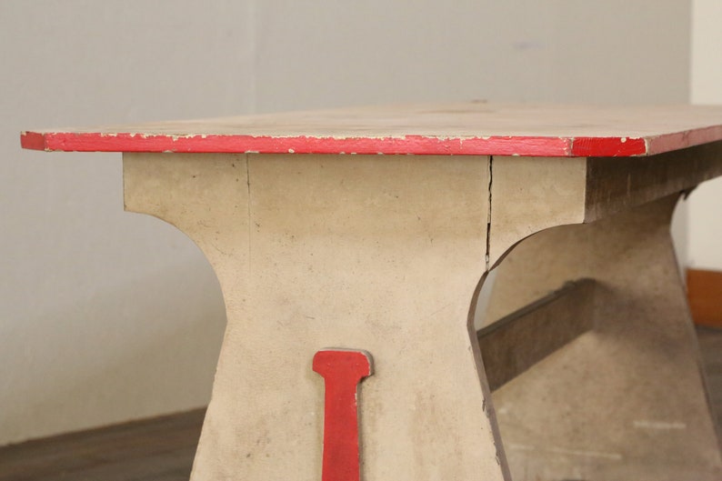 Antique White and Red Trestle Table Dining Room Farmhouse - Etsy