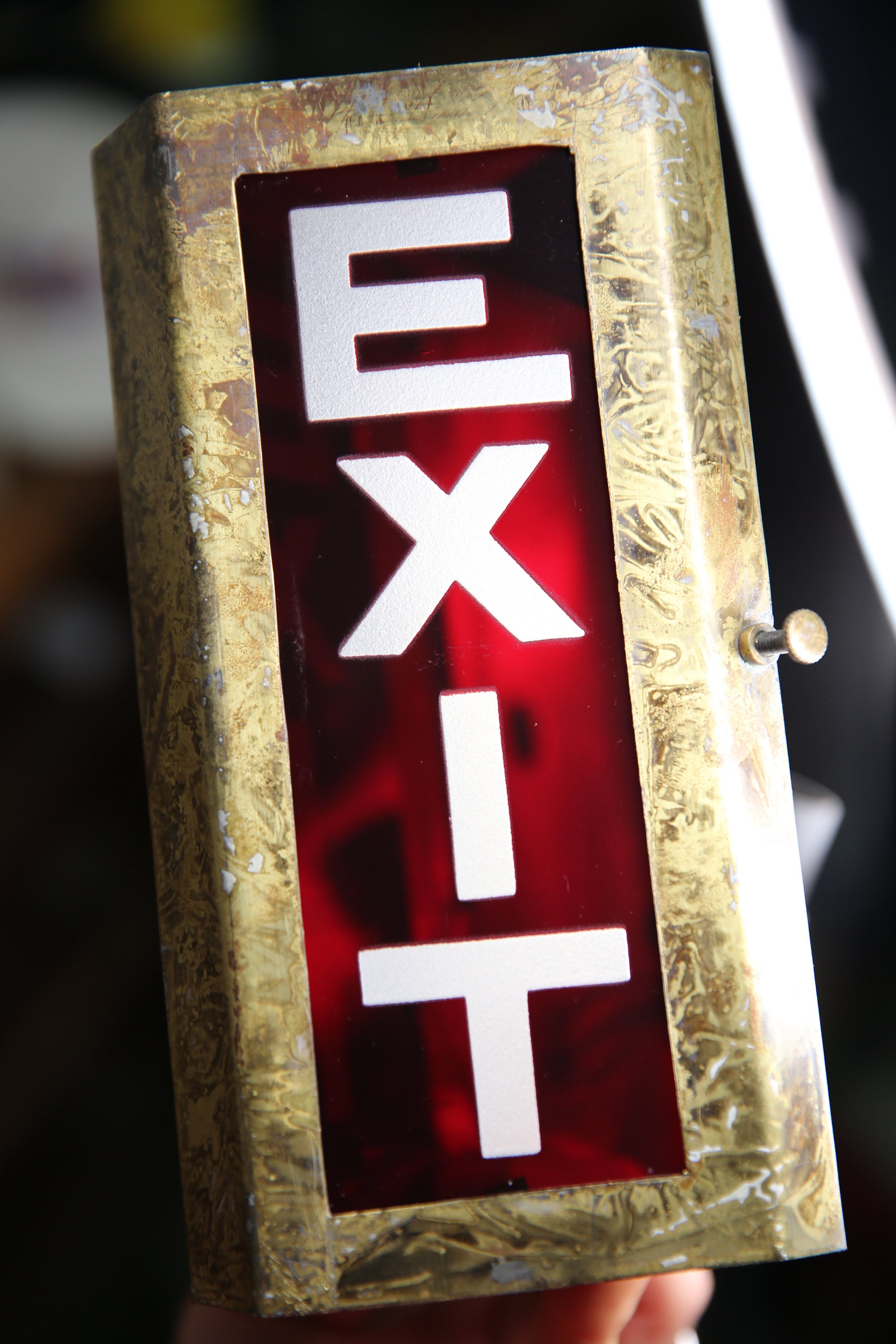Vintage EXIT Sign Art Deco Light Lamp Brass With Red Frosted Glass Theatre Industrial Lighting ...