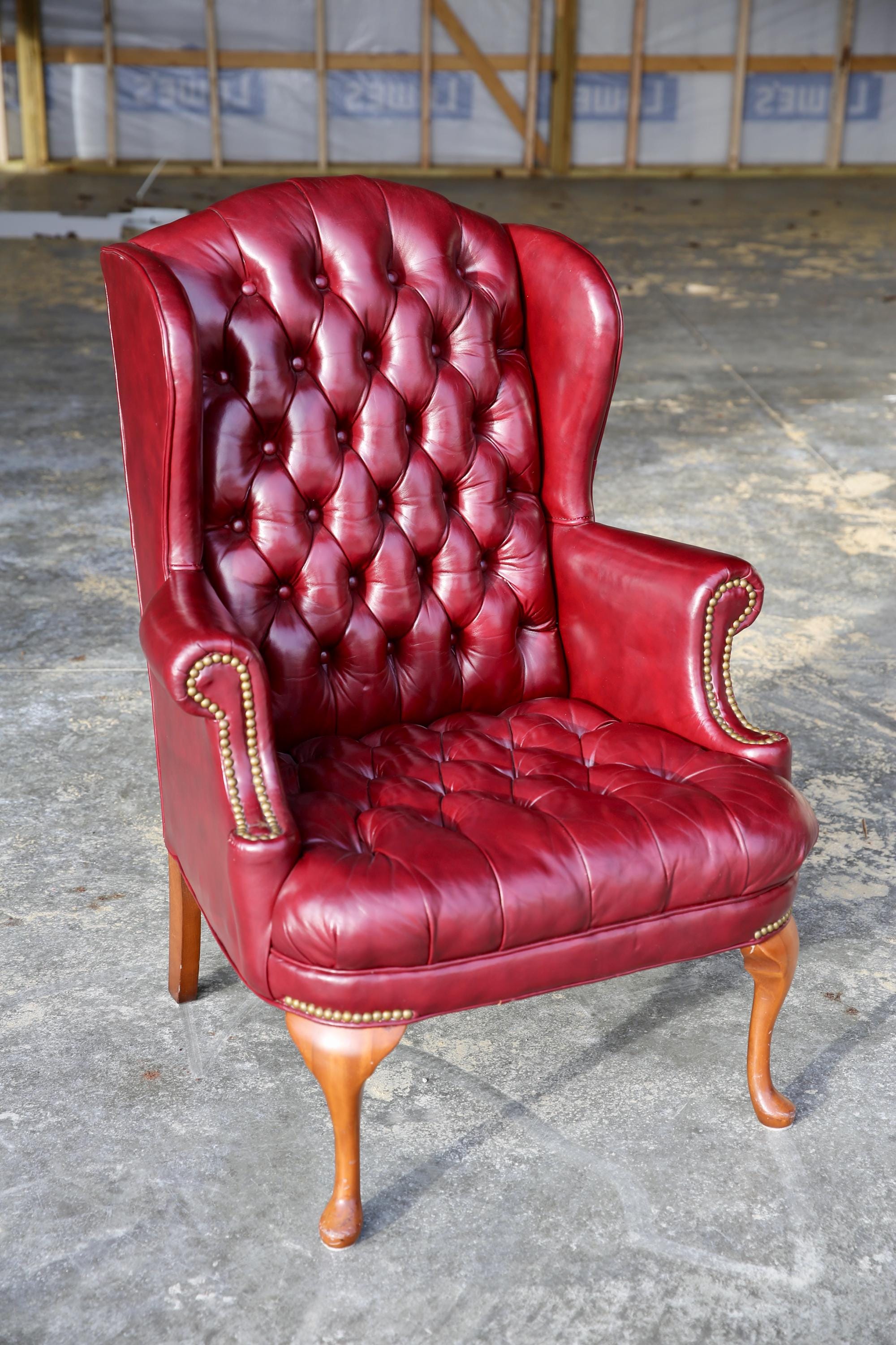 Vintage Tufted Leather Wingback Chair Oxblood Library Office Club Chair ...