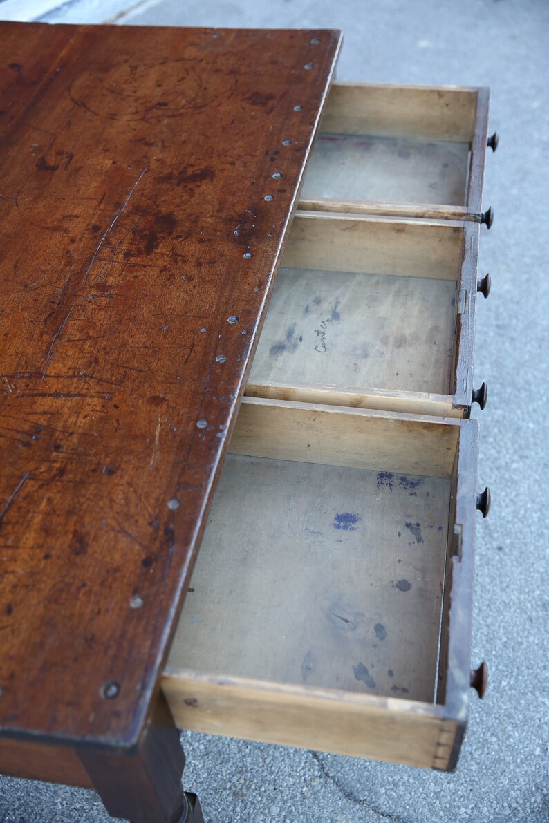 Antique Kitchen Table Island Butcher Apothecary Drawer Wood Legs Dining ...