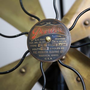 Antique Peerless Front Oscillating Electric Motor Fan 16" Brass Blade ...
