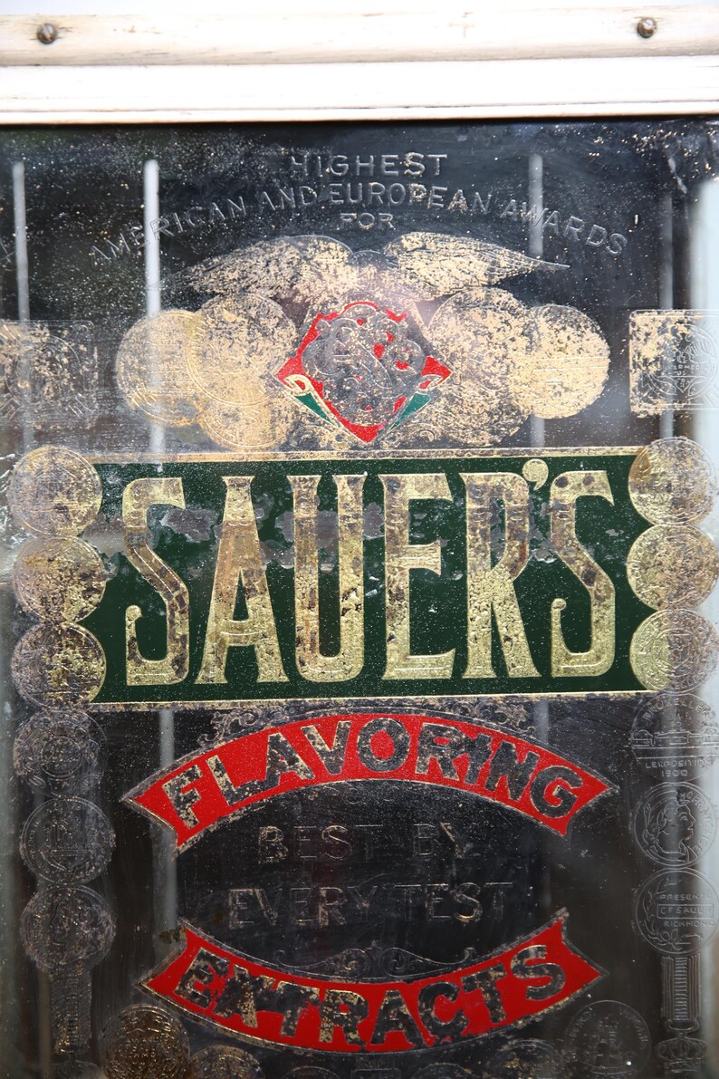 Antique Sauer's Extract Glass Display Cabinet Countertop Store Wood ...
