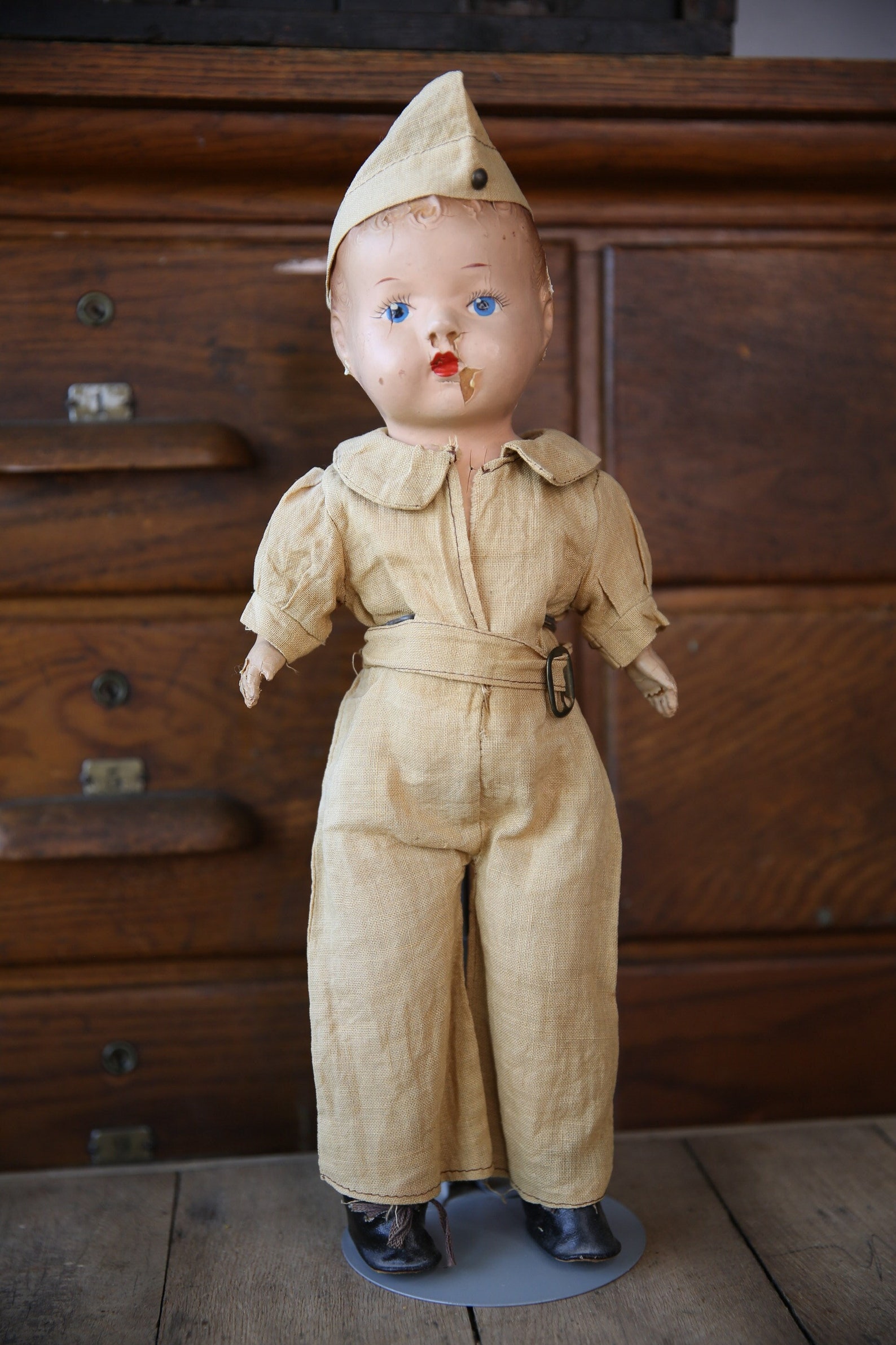 Antique Vintage Composition WW2 Boy Doll Vintage Military Jacket Jump ...