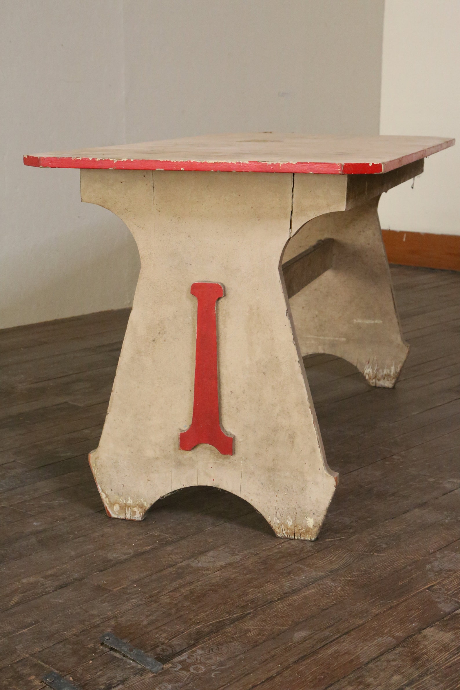 Antique White and Red Trestle Table Dining Room Farmhouse - Etsy