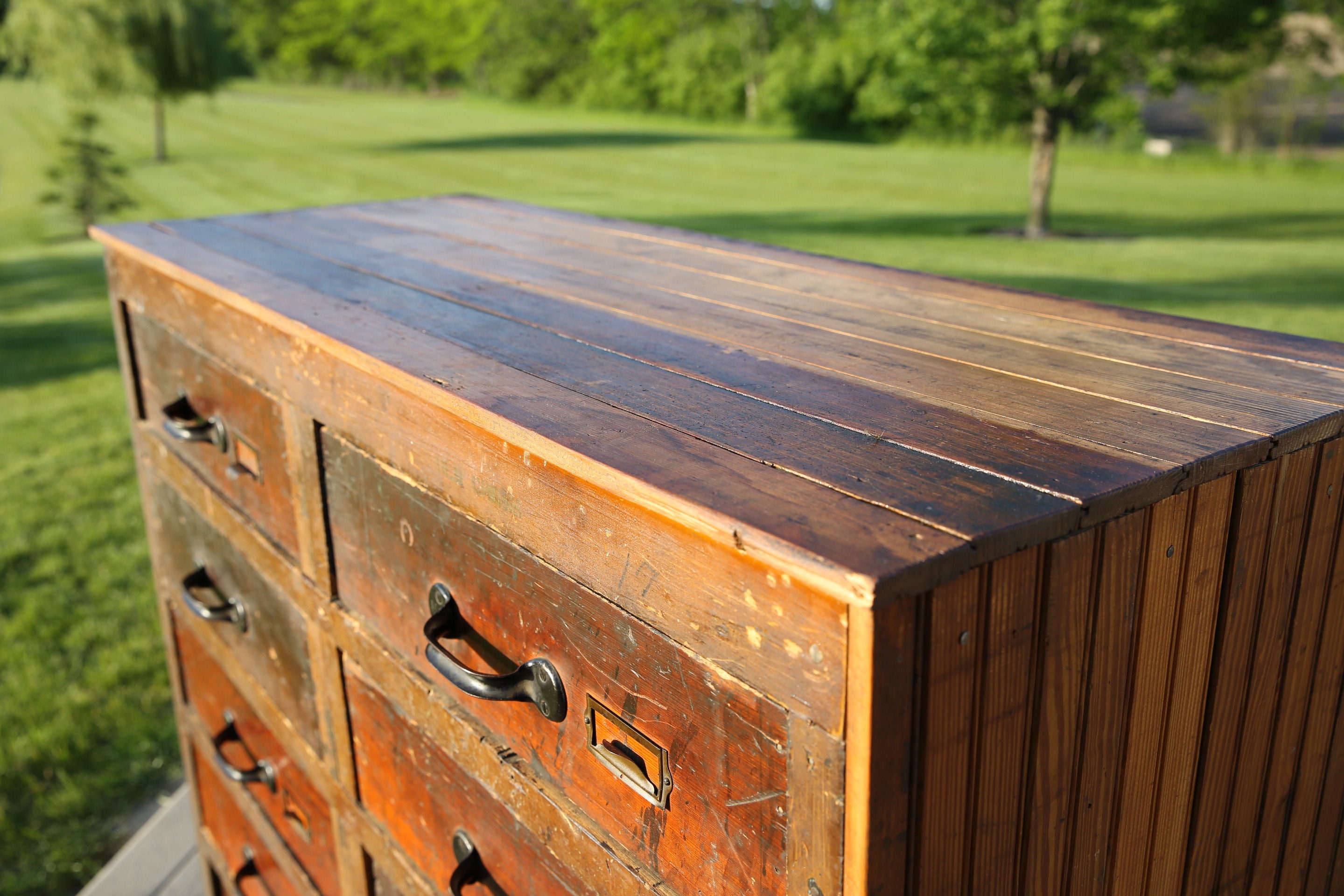 Vintage Industrial Wood Drawer Cabinet Map Apothecary Cabinet 10 Drawer ...