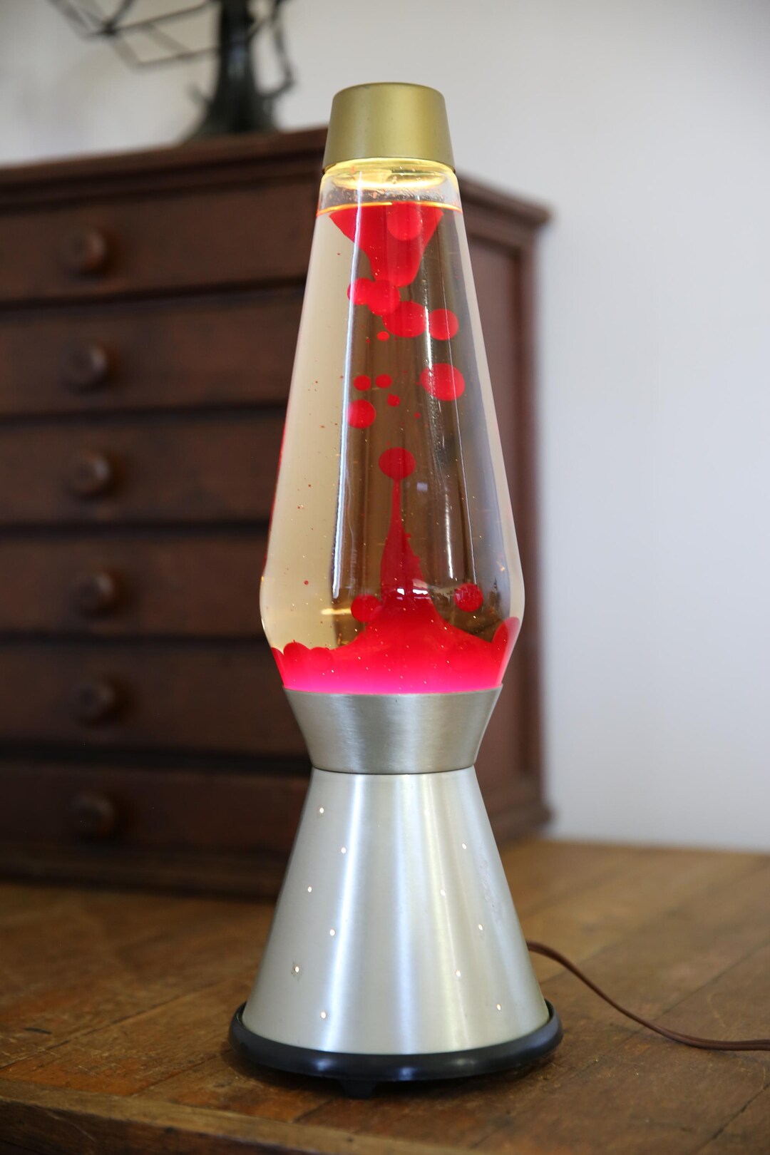 Vintage Lava Lamp 1970s Starlight Red Silver Lamp With Base Mid Century ...