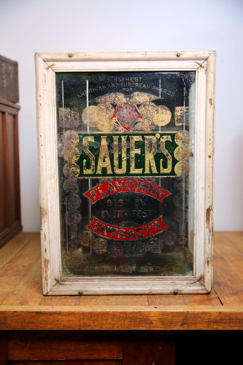 Antique Sauer's Extract Glass Display Cabinet Countertop Store Wood ...