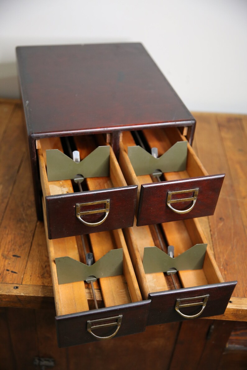 Antique Library Card Catalog 4 Drawer Index Card Wood File Cabinet ...