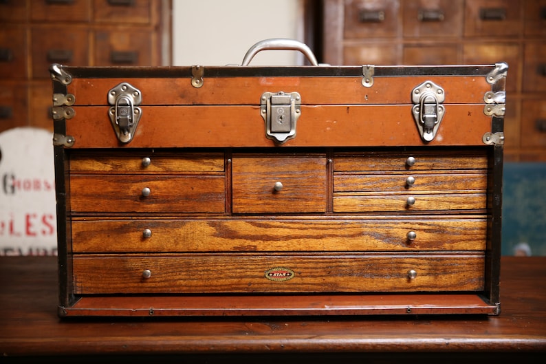 Vintage STAR Oak Machinist Tool Chest Box 8 Drawer Metal Wood - Etsy