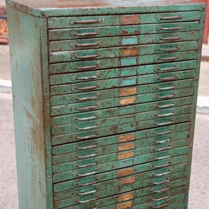 Vintage Typeset Letterpress Cabinet Industrial Metal Apothecary Drawer ...