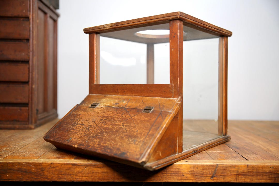 Antique Store Counter Candy Peanut Dispenser Glass Display Case Wood ...