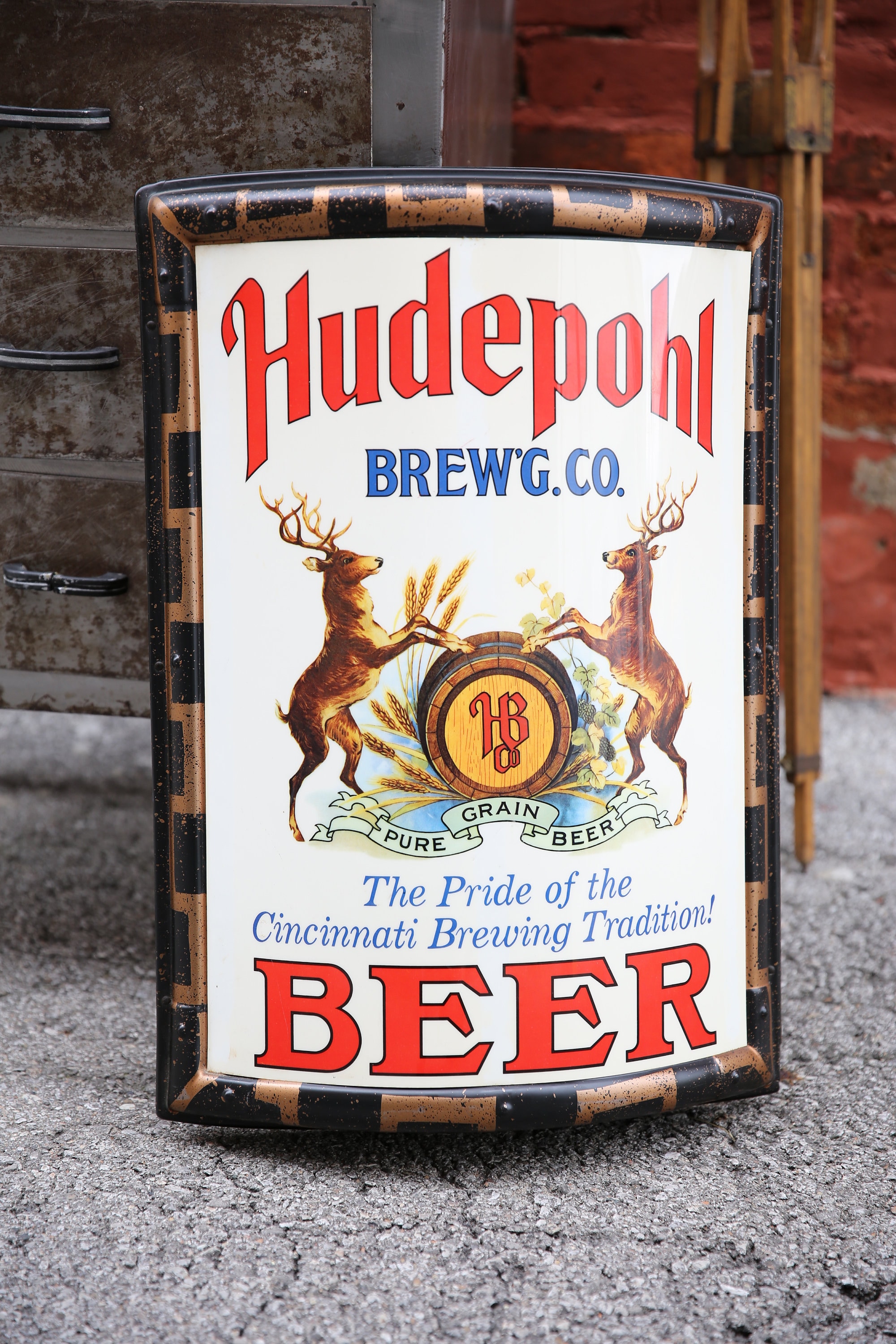 Vintage HUDEPOHL Beer Advertising Sign Cincinnati Brewery Stag Deer ...