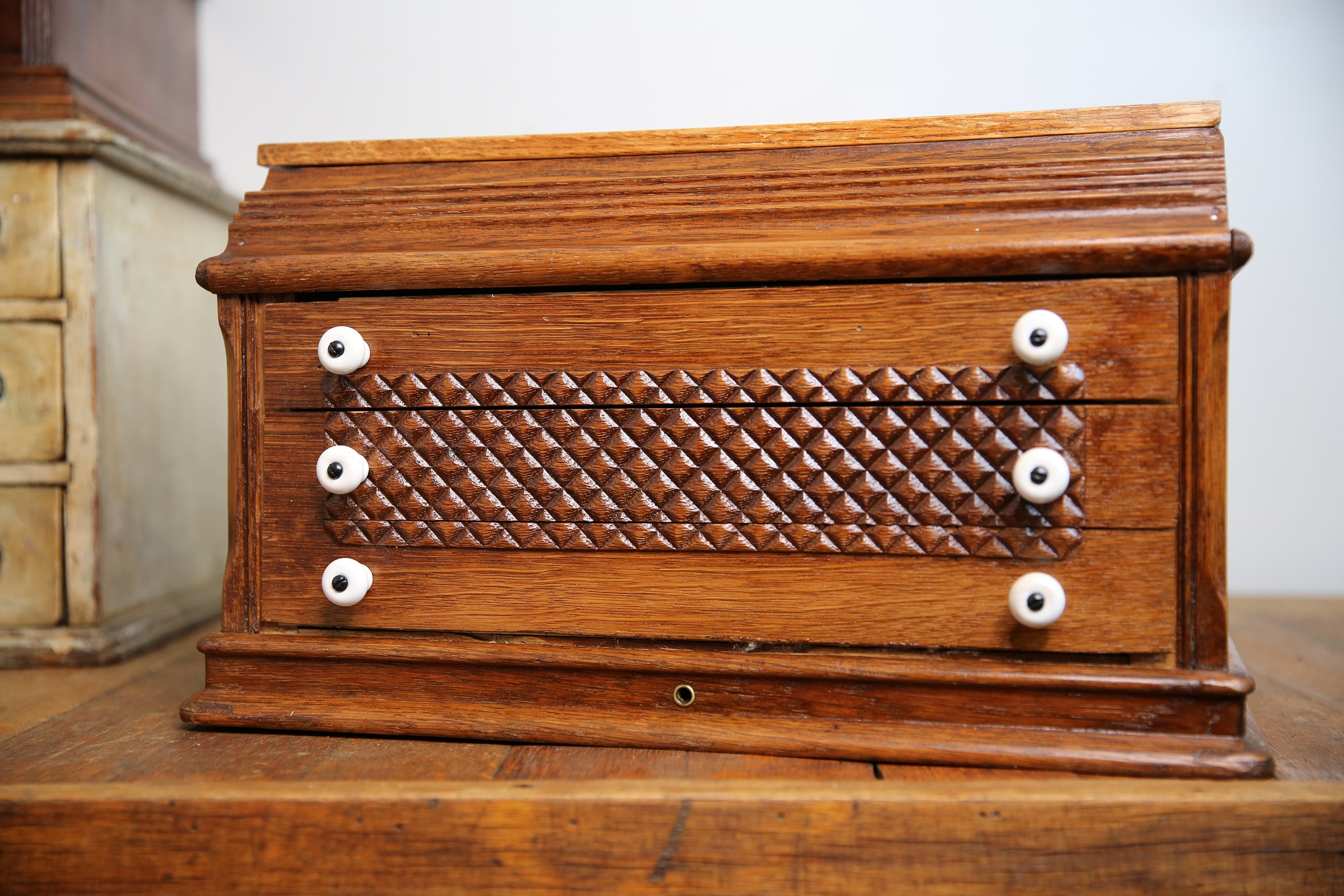 Vintage Antique Spool Cabinet Apothecary Wood Drawer Sewing Box ...