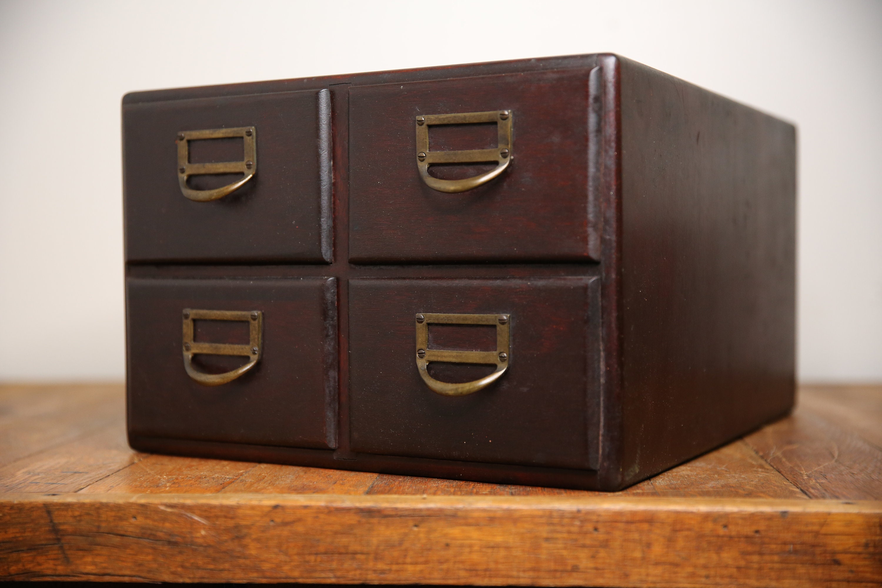 Antique Library Card Catalog 4 Drawer Index Card Wood File Cabinet ...