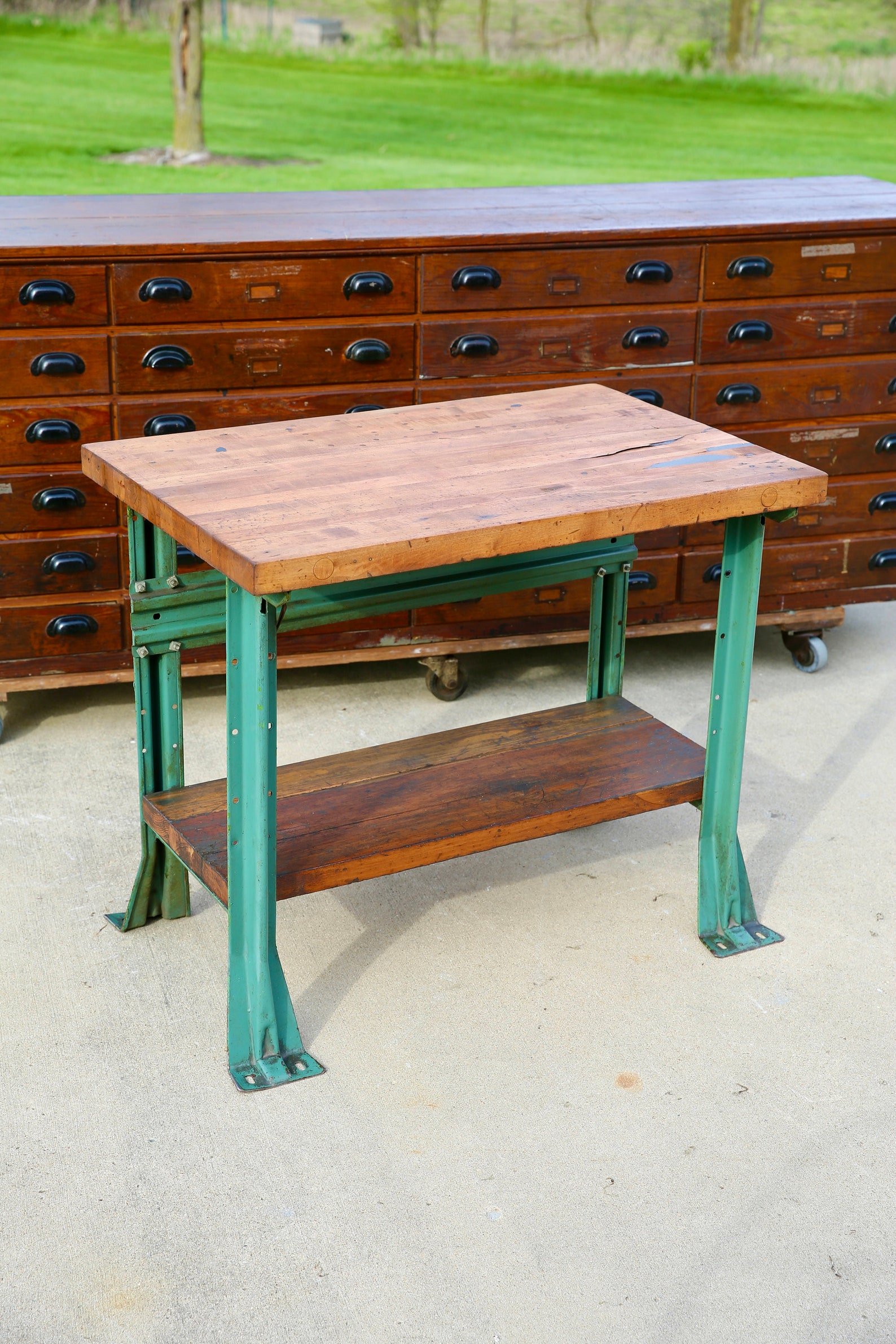 Vintage Workbench Butcher Block Wood Top Kitchen Island Table ...