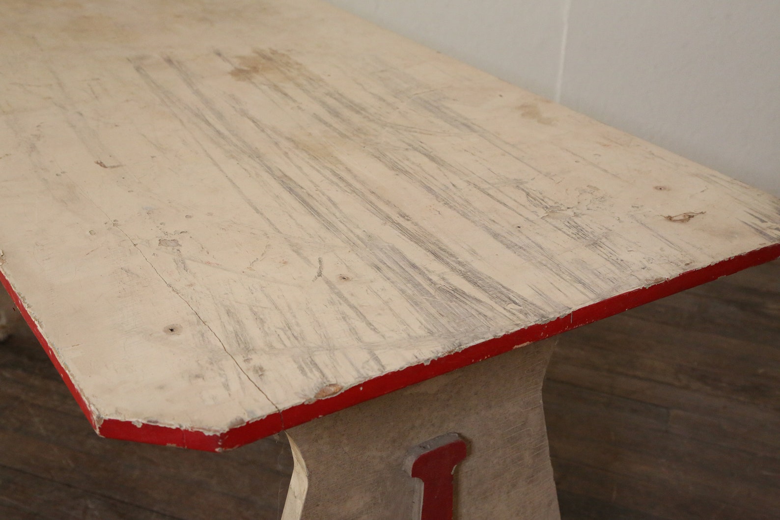 Antique White and Red Trestle Table Dining Room Farmhouse - Etsy