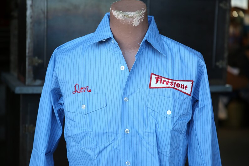 Vintage Firestone Gas Station Uniform Work Shirt Deadstock Mens Size 15 ...