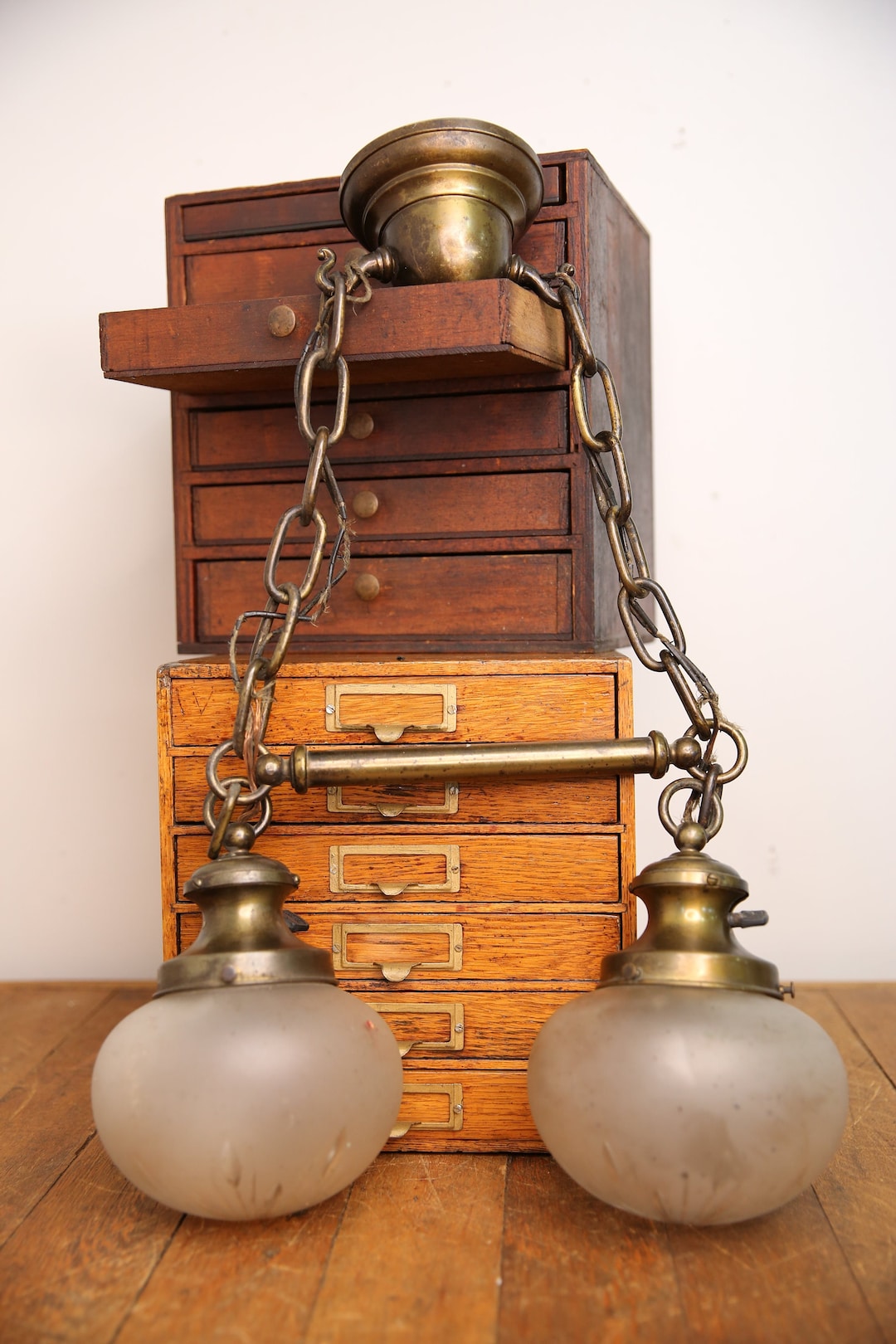 Antique Swag Lights Ceiling Lamp Brass Frosted Glass Globe Shade ...