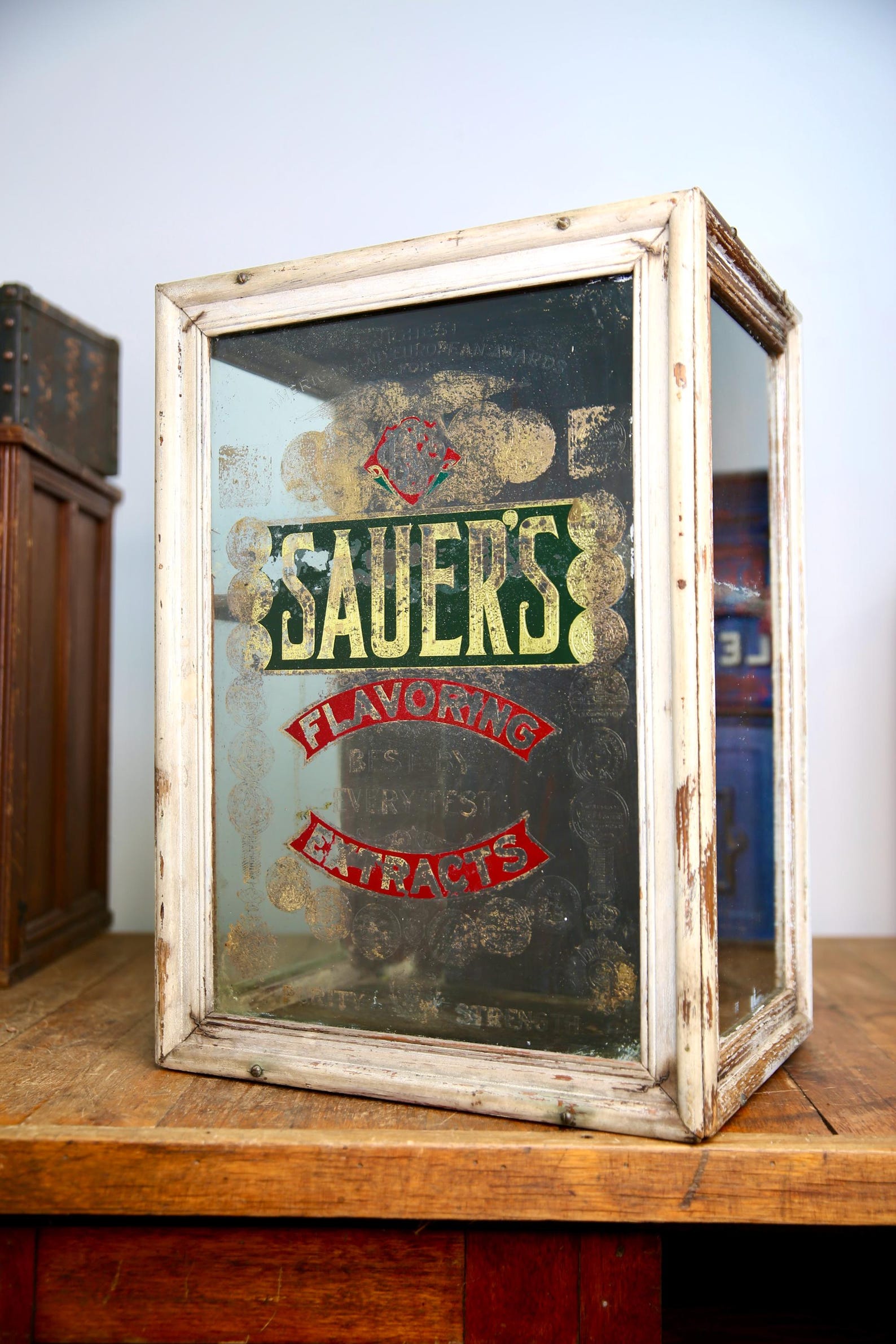 Antique Sauer's Extract Glass Display Cabinet Countertop Store Wood ...