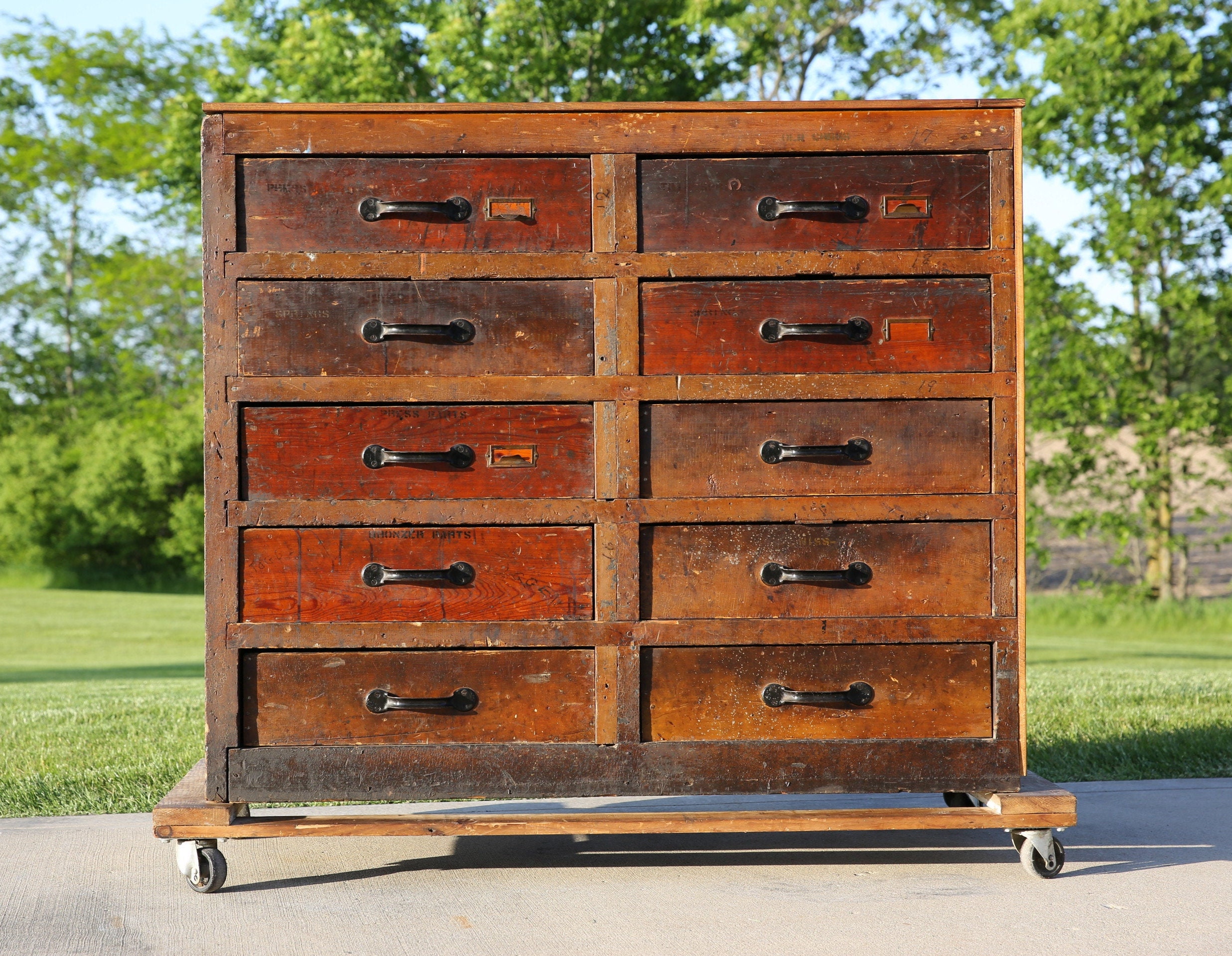 Antique Apothecary Cabinet Document File Map Wood Drawer Storage ...
