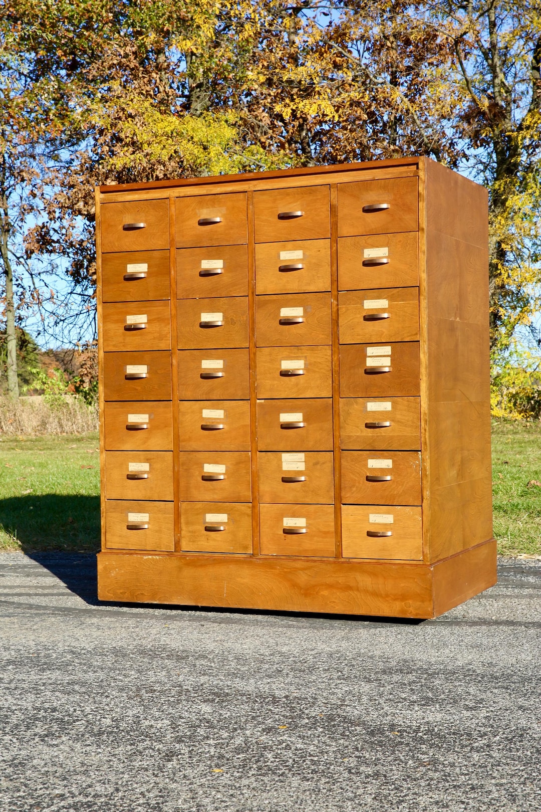 Vintage Library Card Catalog Wood Apothecary Drawer File Cabinet Office ...