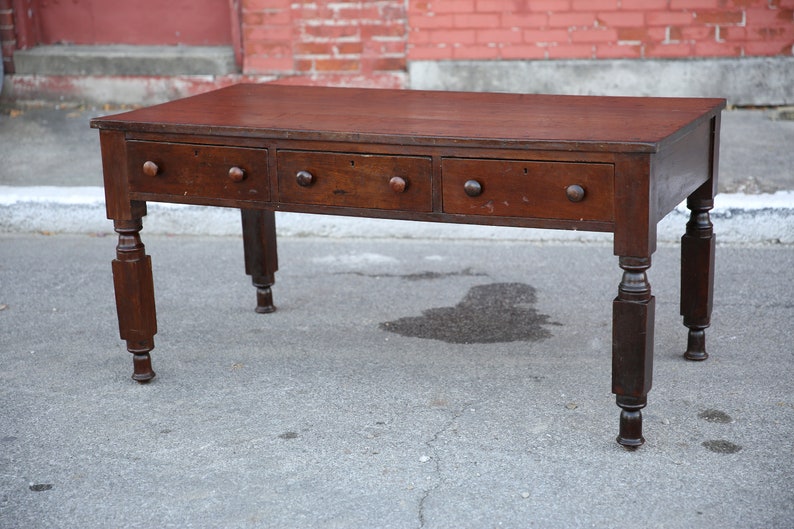 Antique Kitchen Table Island Butcher Apothecary Drawer Wood Legs Dining ...