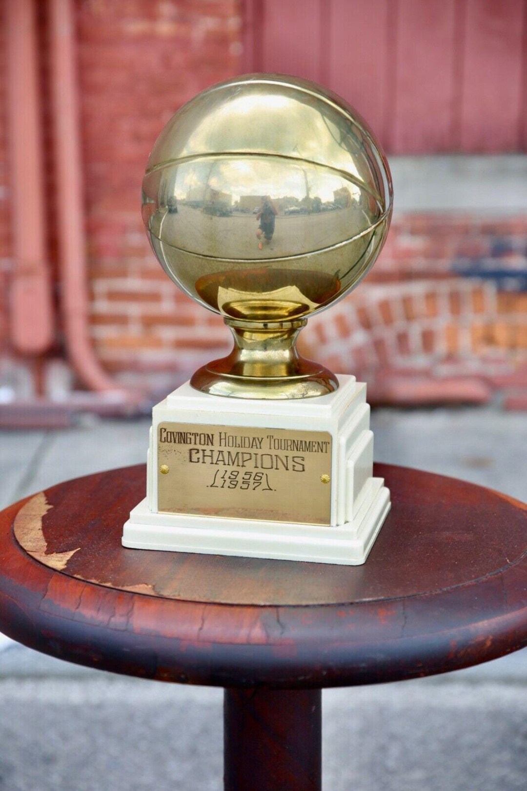 Vintage 1956 Basketball Trophy Brass Ball Covington Holiday Tournament ...