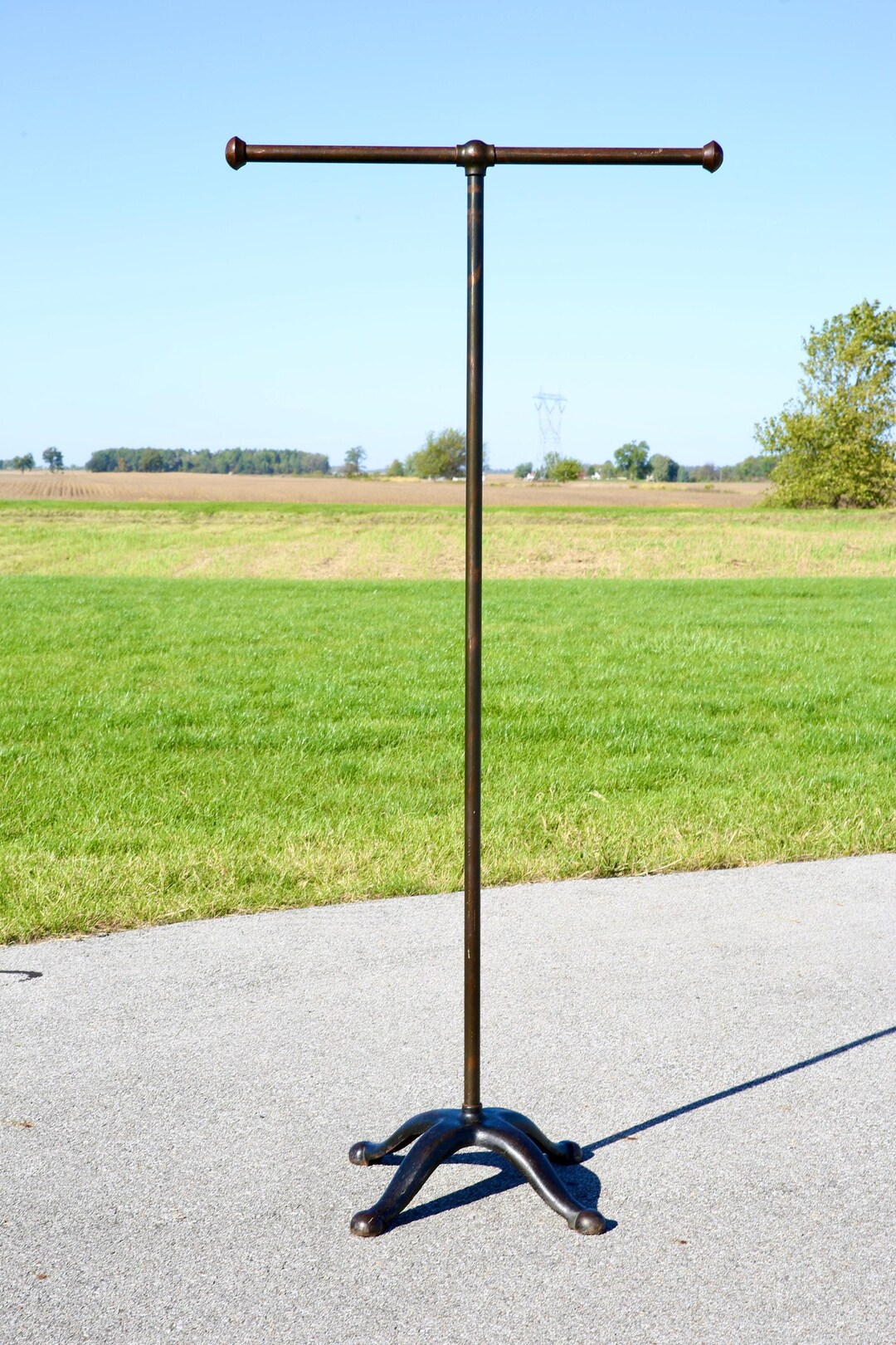 Antique Japanned T Bar Clothing Display Rack Cast Iron Base Hall Tree ...