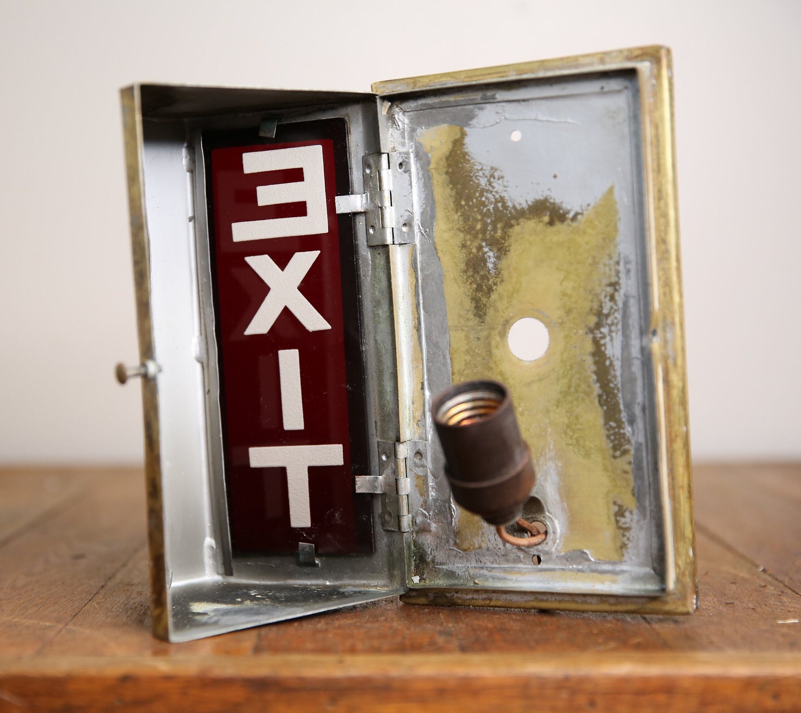 Vintage EXIT Sign Art Deco Light Lamp Brass With Red Frosted Glass ...