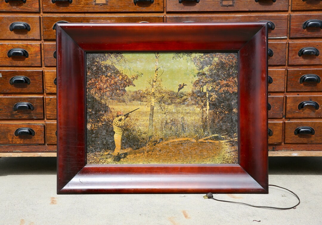 Vintage Wood Frame Duck Hunting Rifle Photo Lighted Sign Country Helms ...