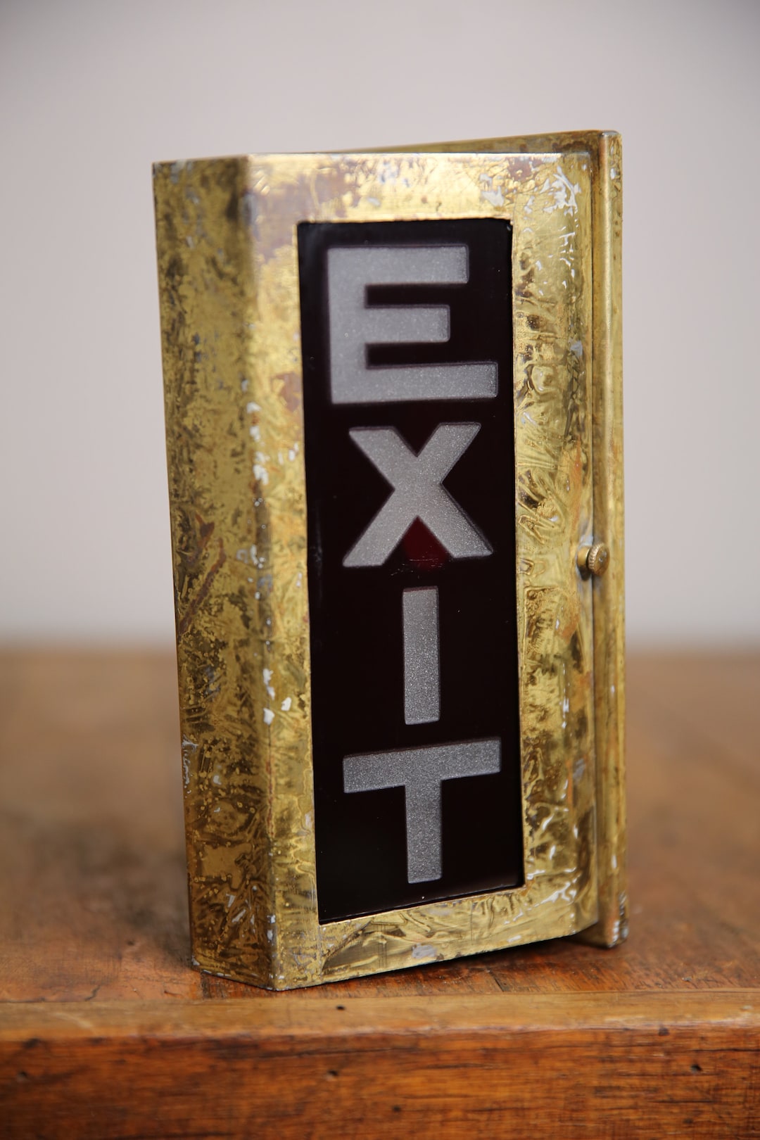 Vintage EXIT Sign Art Deco Light Lamp Brass With Red Frosted Glass ...