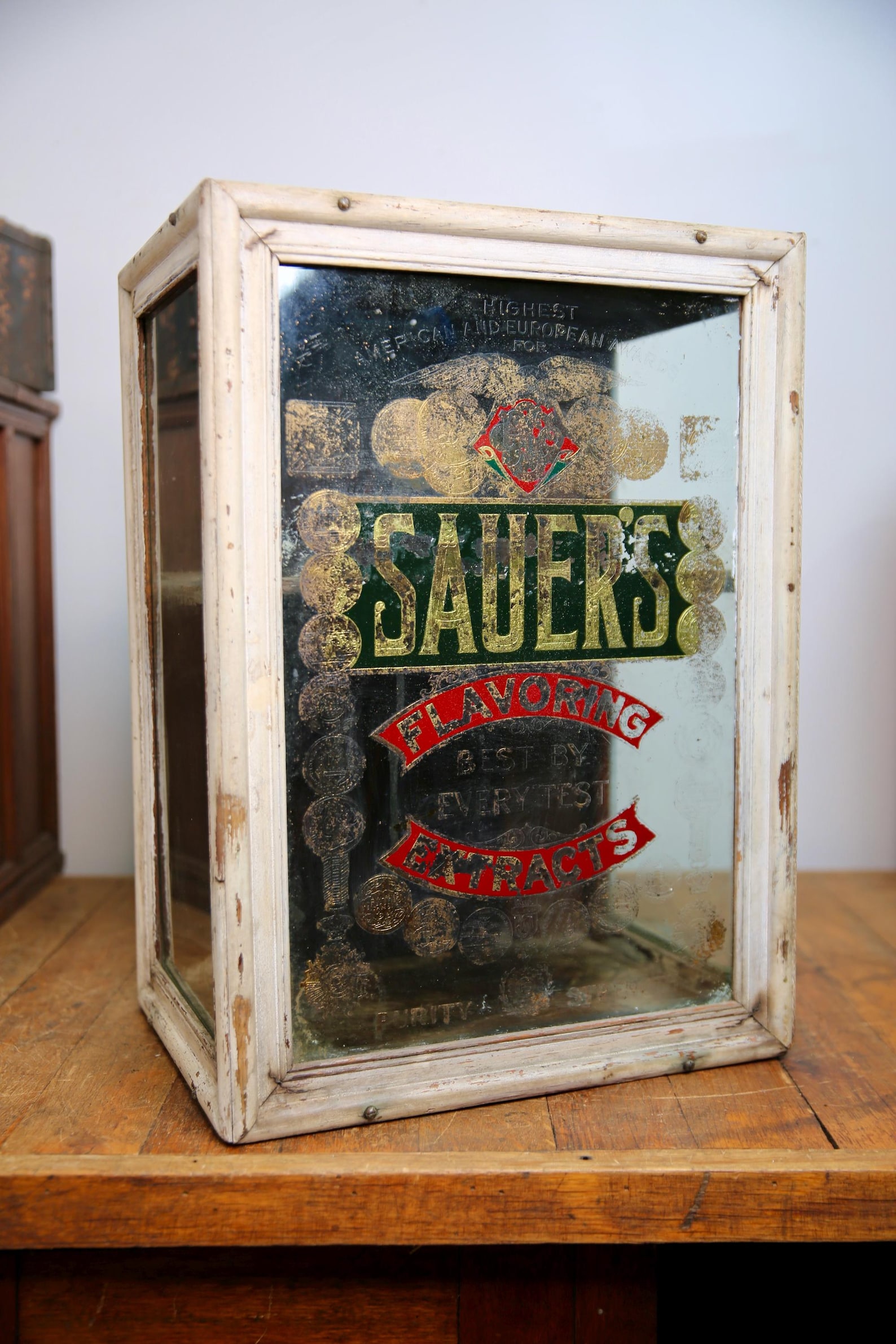 Antique Sauer's Extract Glass Display Cabinet Countertop Store Wood ...
