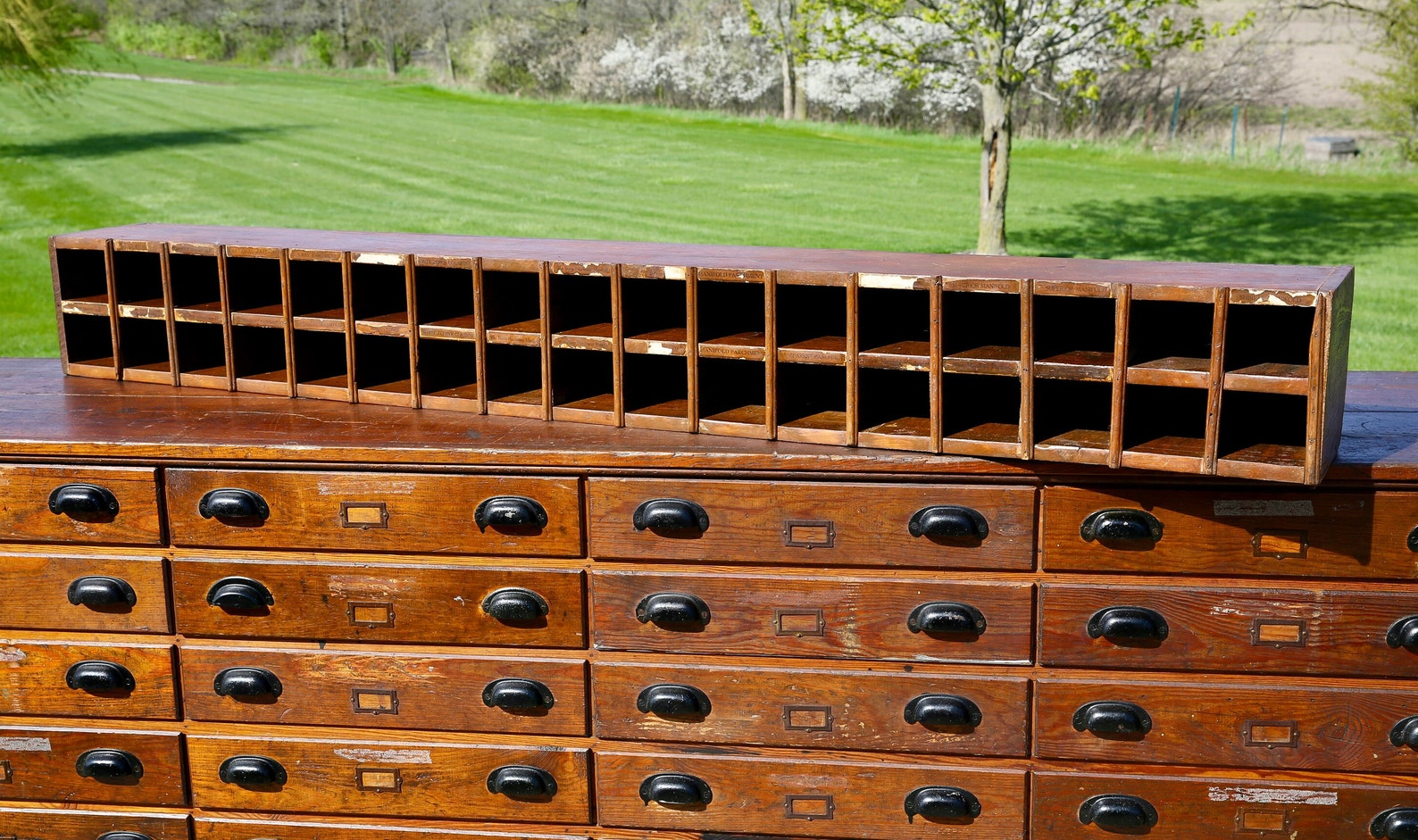 Vintage Wood Cubby Apothecary Cabinet Mailbox Parts Bin Storage ...