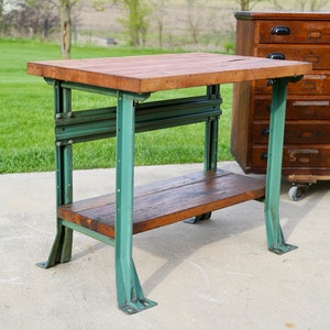 Vintage Workbench Butcher Block Wood Top Kitchen Island Table ...