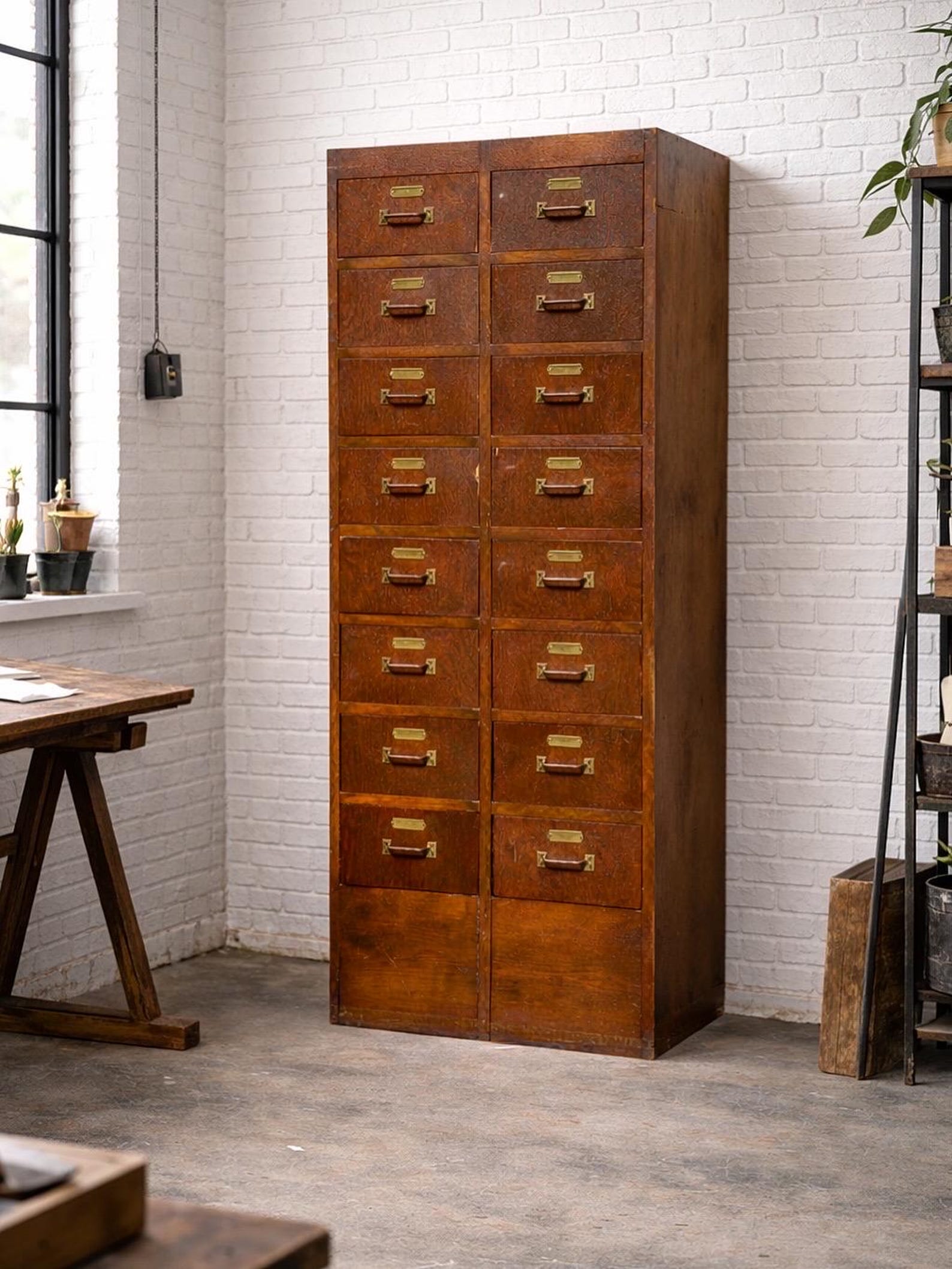 Vintage Wood Library Card Catalog Apothecary Drawer Cabinet Office File ...