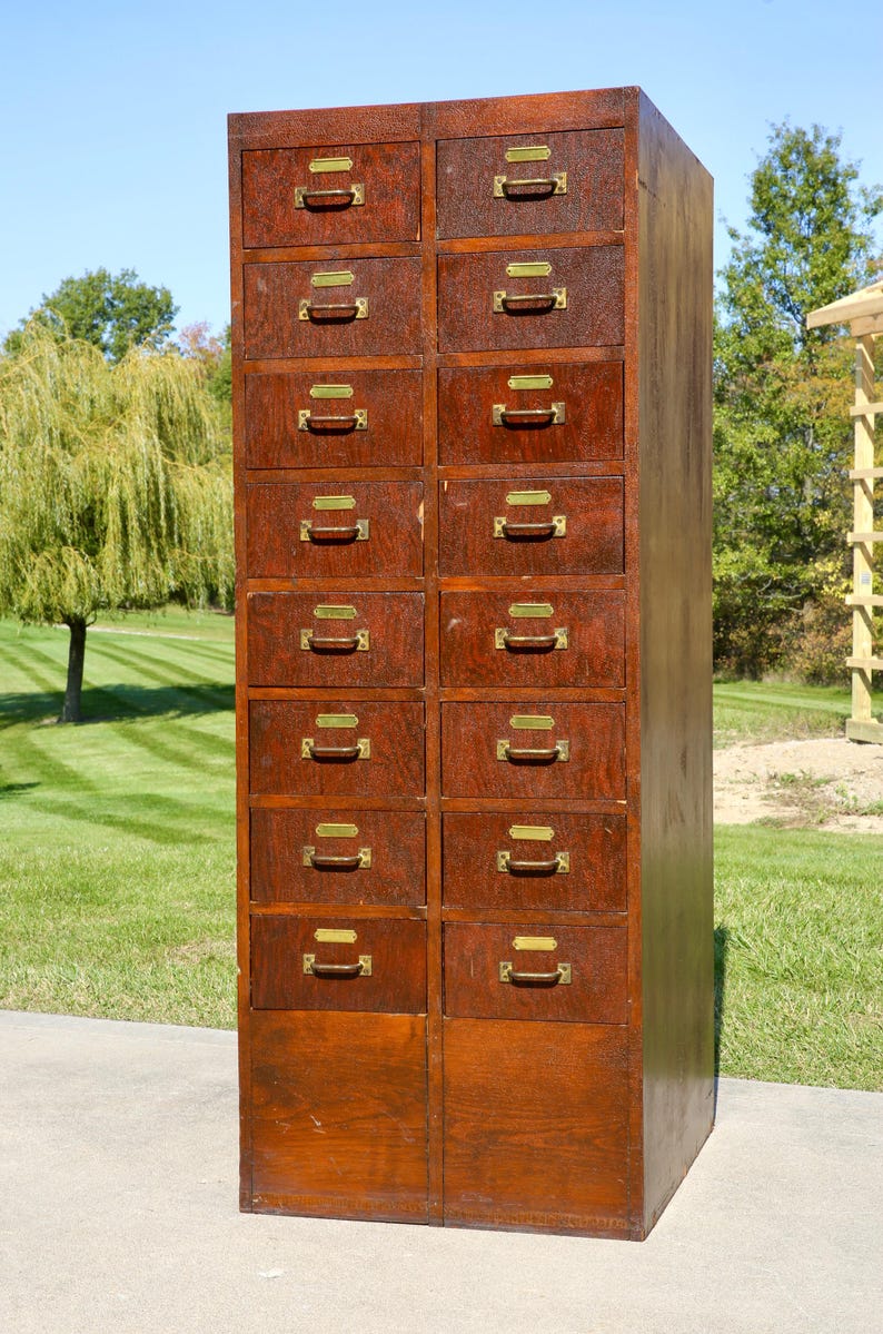 Vintage Wood Library Card Catalog Apothecary Drawer Cabinet Office File ...