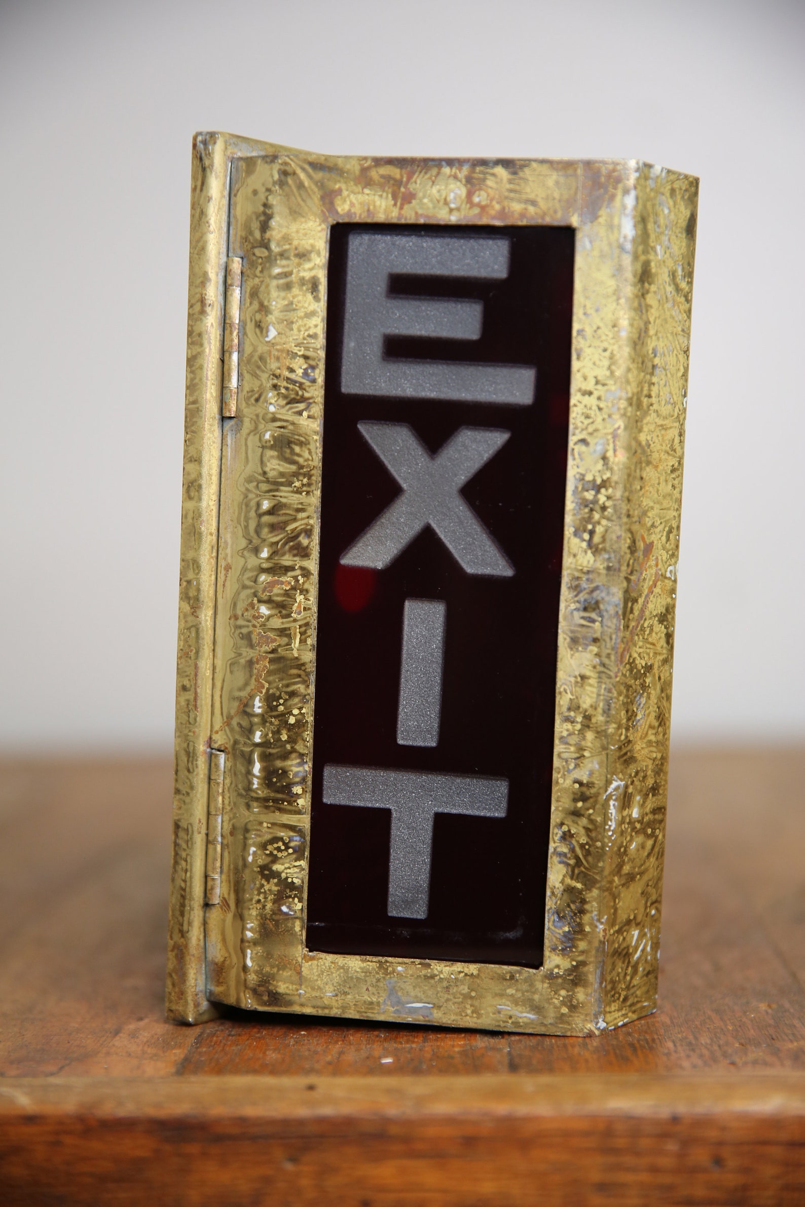 Vintage EXIT Sign Art Deco Light Lamp Brass With Red Frosted Glass ...