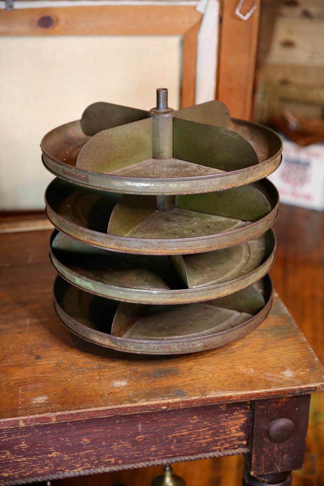 Vintage Green Industrial Rotating Parts Tool Bin Metal Countertop ...