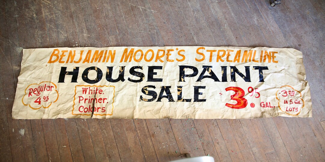 Vintage Paint Sign Benjamin Moore Hardware Store Advertising Banner ...