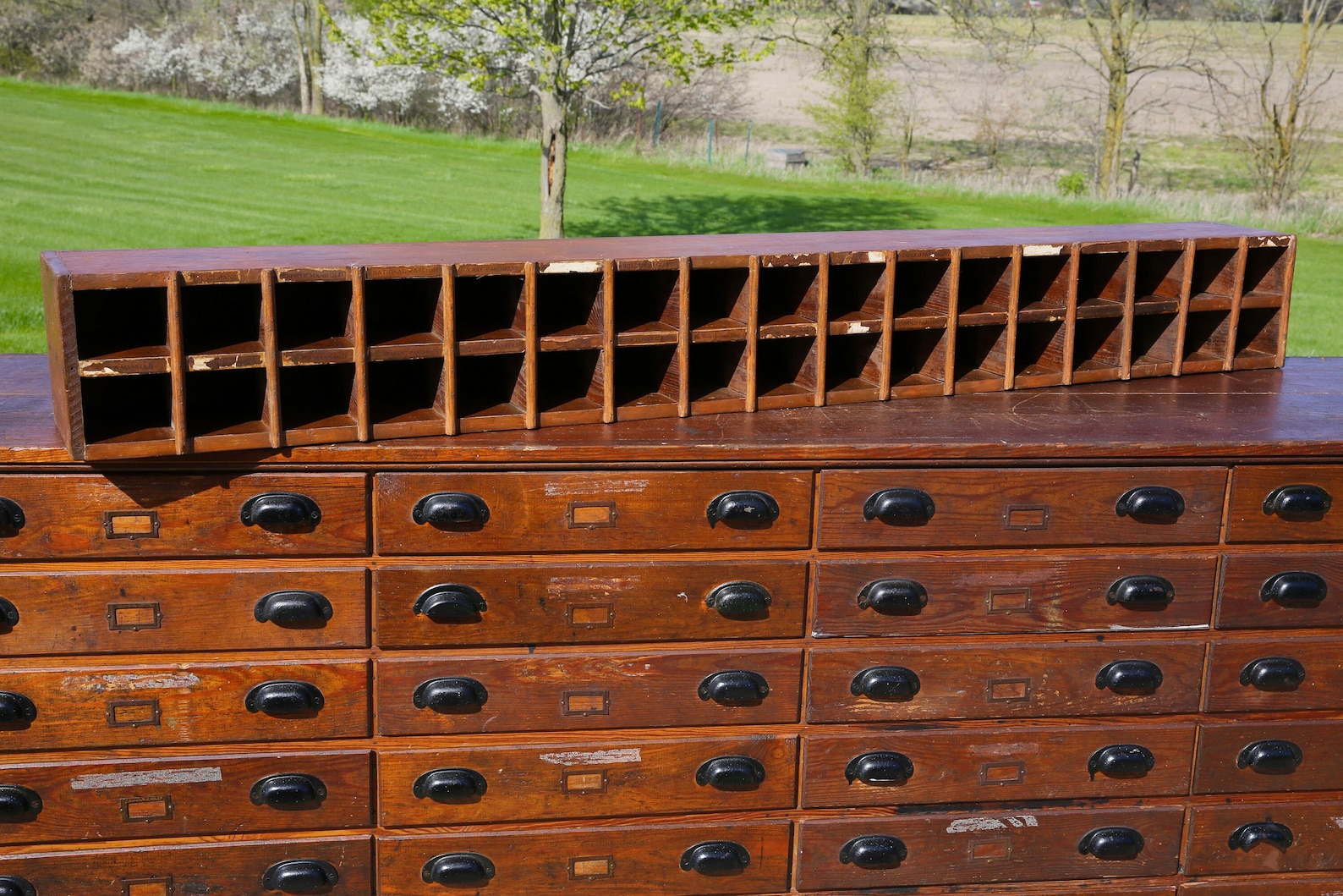 Vintage Wood Cubby Apothecary Cabinet Mailbox Parts Bin Storage ...