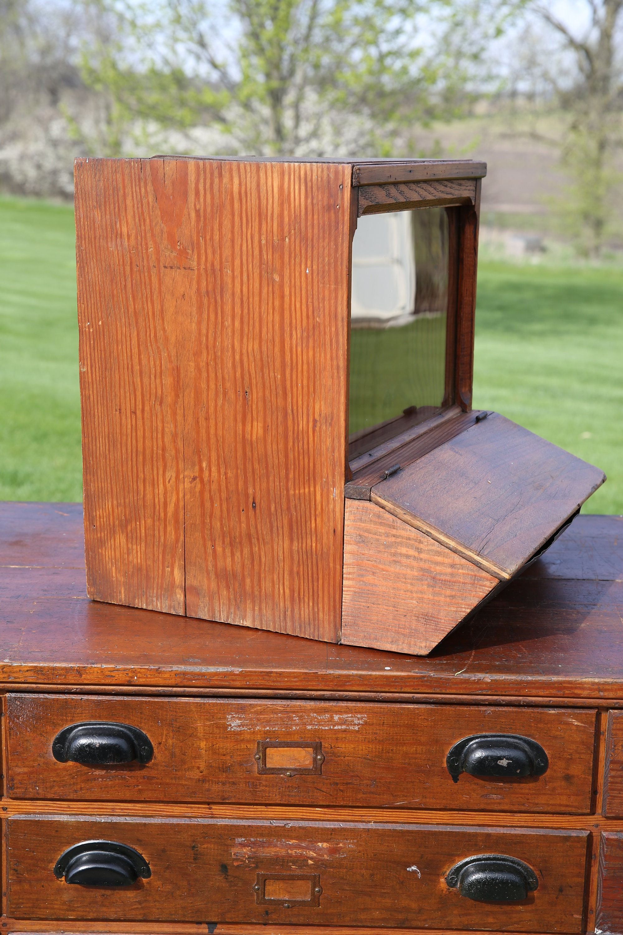 Antique Store Counter Peanut Candy Dispenser Wood Glass Display Case ...
