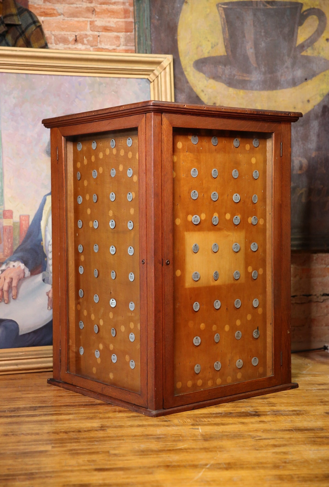 Antique Display Case Tiger Oak Apothecary Cabinet Triangular Glass Door ...