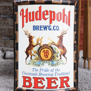 Vintage HUDEPOHL Beer Advertising Sign Cincinnati Brewery Stag Deer ...