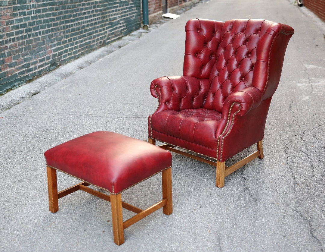 Vintage Red Leather Library Club Chair Wingback Arm Chair - Etsy