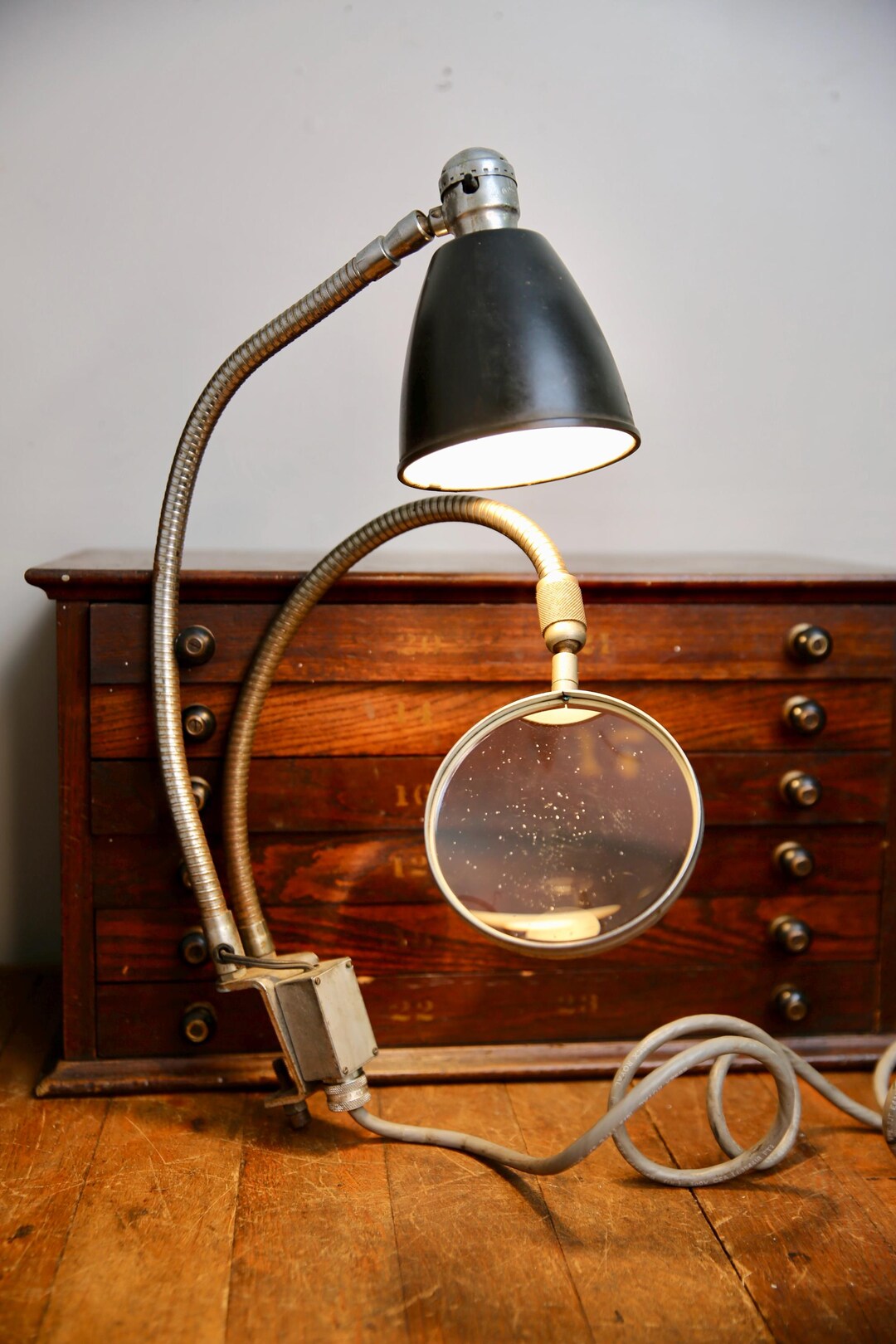 Vintage Industrial Light Lamp Articulating Magnifying Glass Jeweler ...