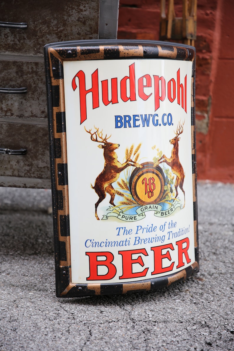 Vintage HUDEPOHL Beer Advertising Sign Cincinnati Brewery Stag Deer ...