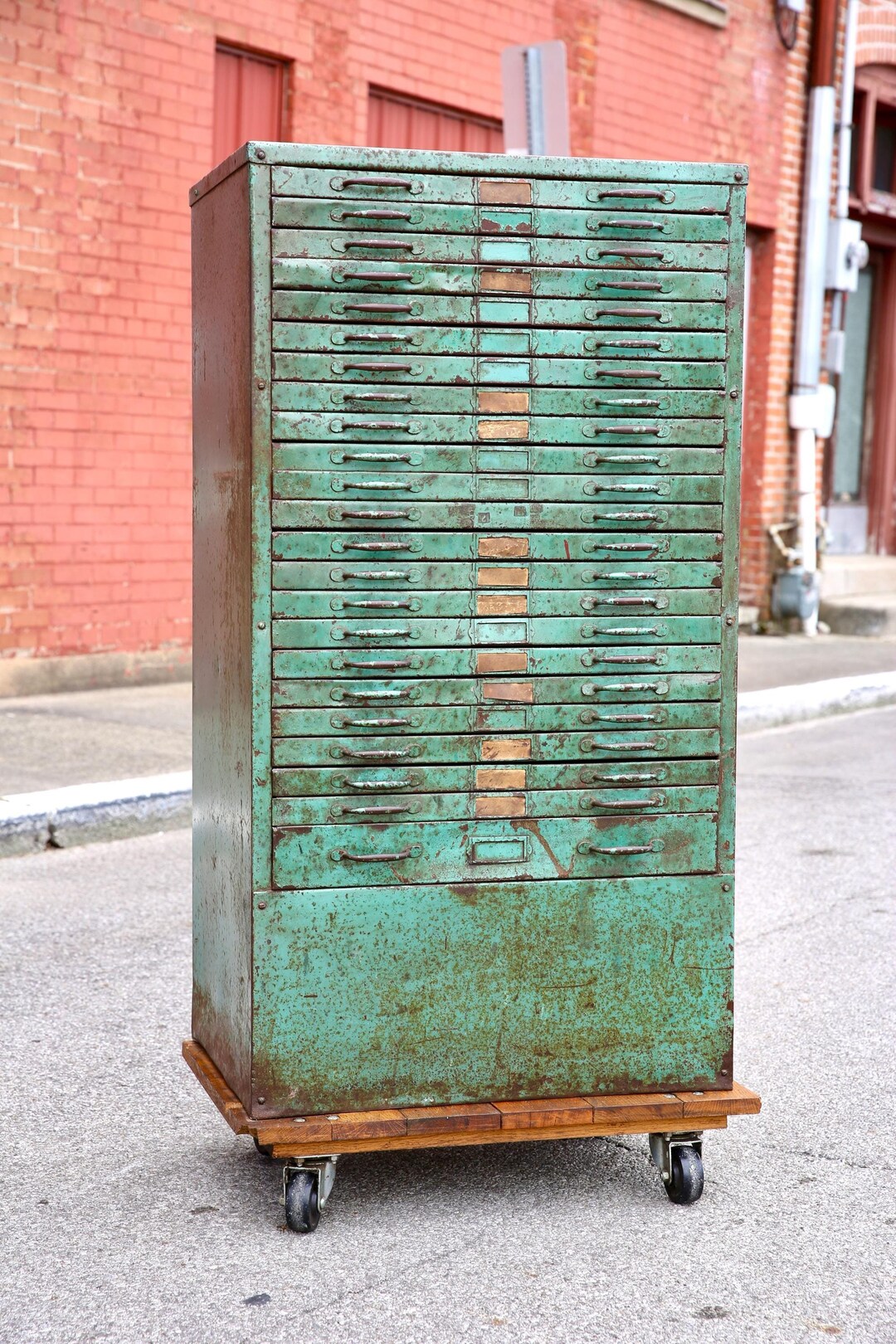 Vintage Typeset Letterpress Cabinet Industrial Metal Apothecary Drawer ...