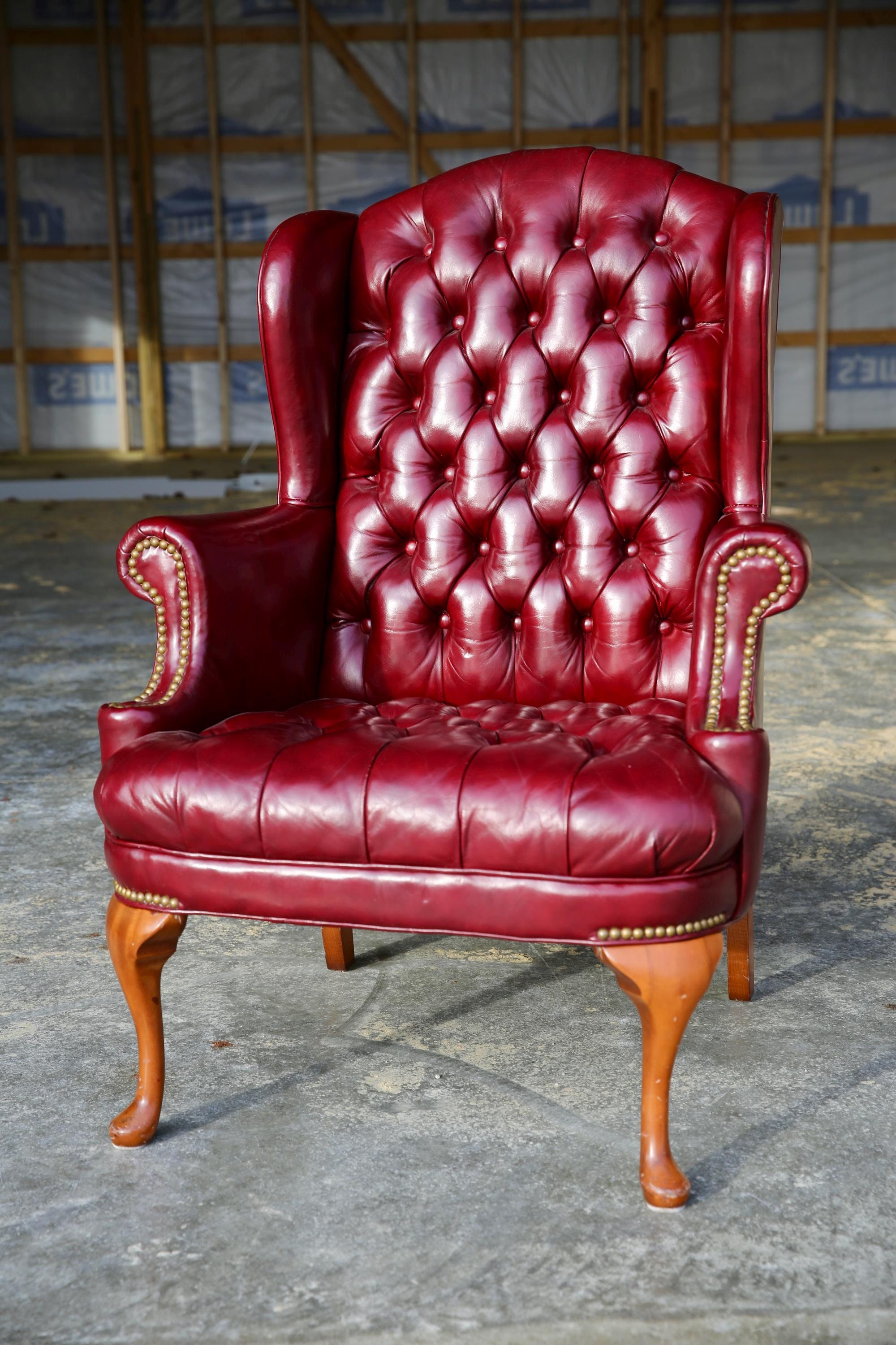 Vintage Tufted Leather Wingback Chair Oxblood Library Office Club Chair ...